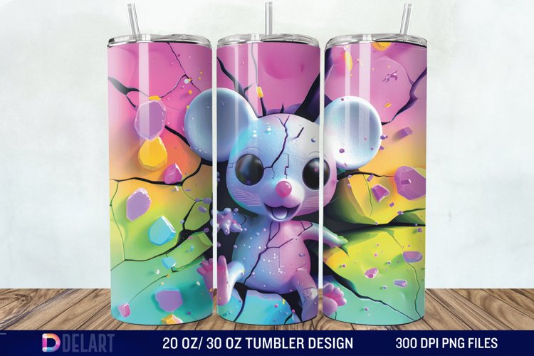 3D Chibi Mouse Crack Hole Tumbler Wrap