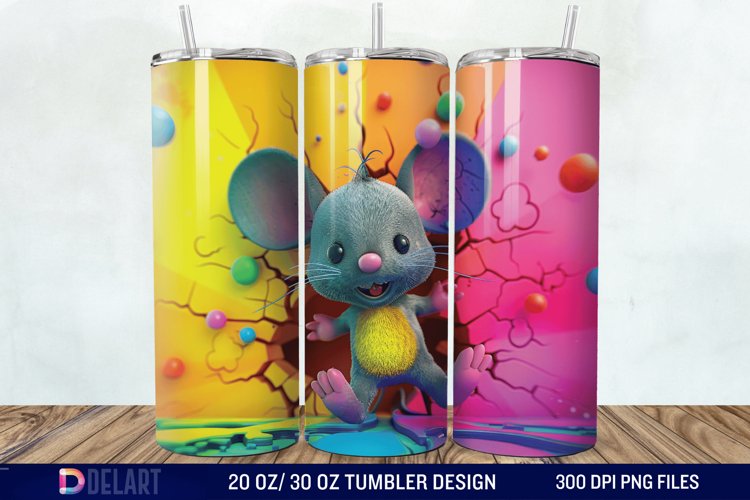 3D Chibi Mouse Crack Hole Tumbler Wrap