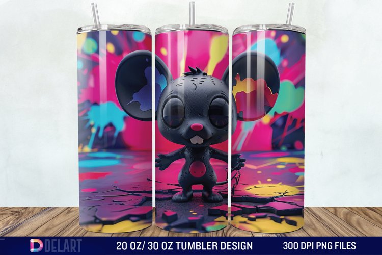 3D Chibi Mouse Crack Hole Tumbler Wrap