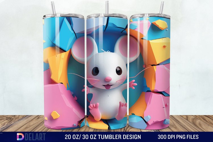 3D Chibi Mouse Crack Hole Tumbler Wrap