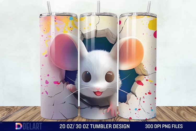 3D Chibi Mouse Crack Hole Tumbler Wrap