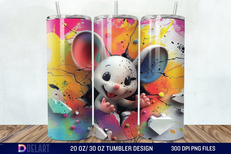 3D Chibi Mouse Crack Hole Tumbler Wrap
