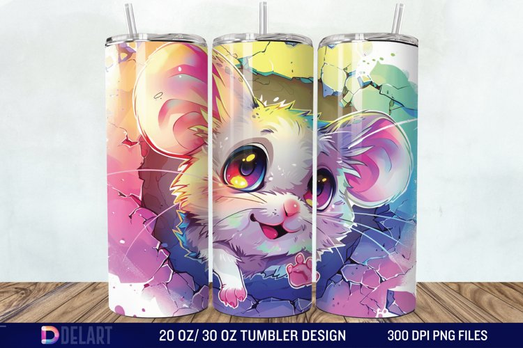 3D Chibi Mouse Crack Hole Tumbler Wrap