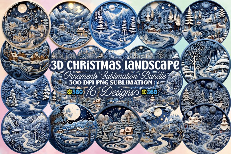 3D Christmas Landscape Ornaments Sublimation Bundle