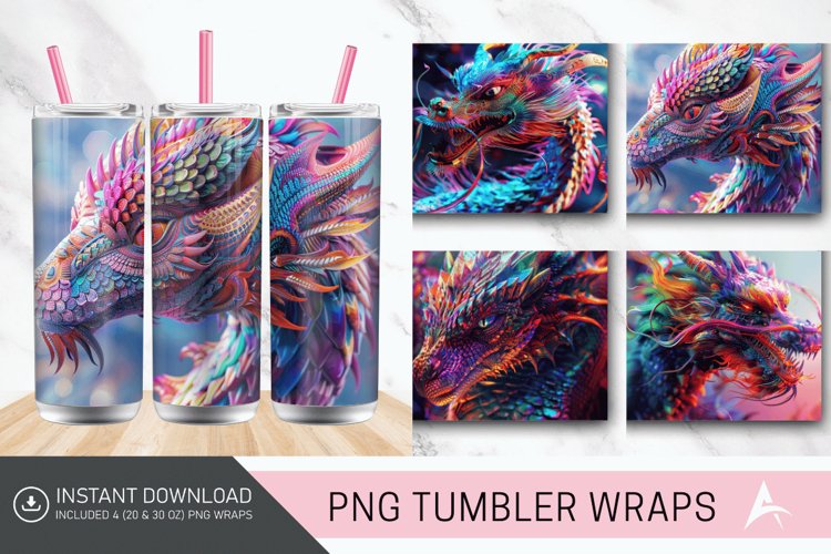 3D Colorful Dragon Tumbler Wrap