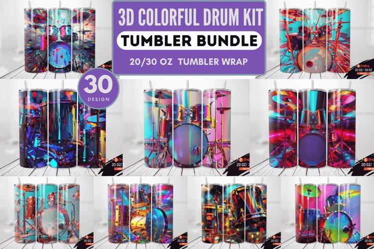 3D Colorful Drum Kit Tumbler Bundle