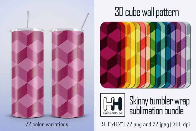 3D cube wall pattern, Skinny tumbler wrap sublimation bundle