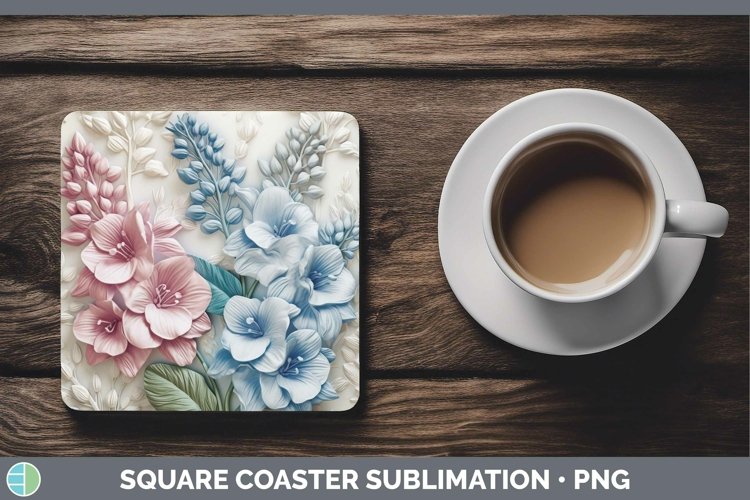 3D Delphinium Square Coaster | Sublimation Coaster Designs