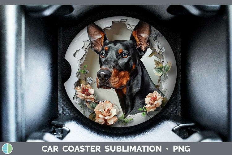 3D Doberman Pinscher Car Coaster | Sublimation Coaster Desig