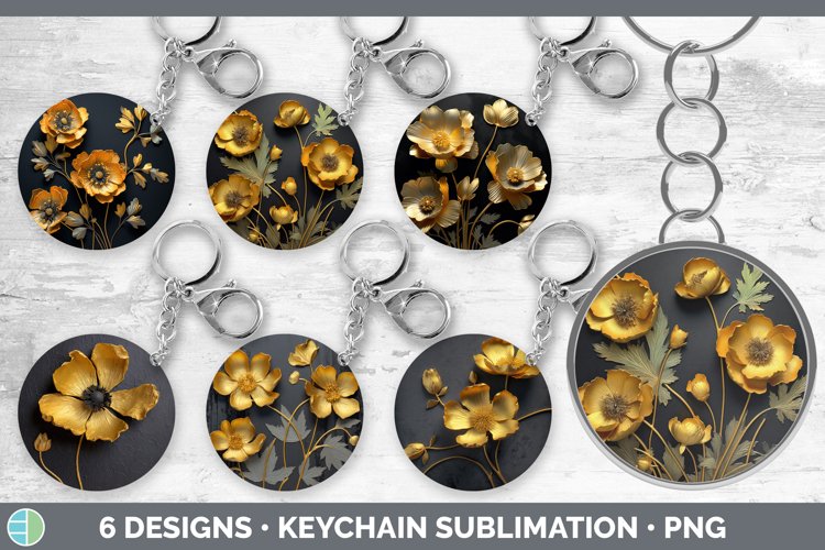3D Elegant Buttercup Flowers Keychain | Sublimation Keyring