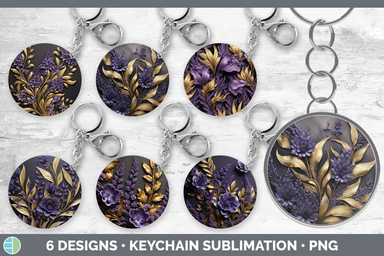 3D Elegant Lavender Flowers Keychain | Sublimation Keyring D