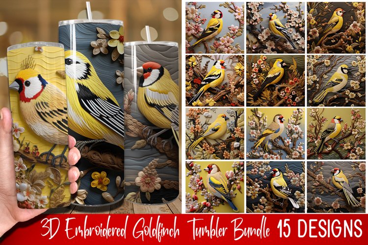 Embroidered Goldfinch Tumbler Design