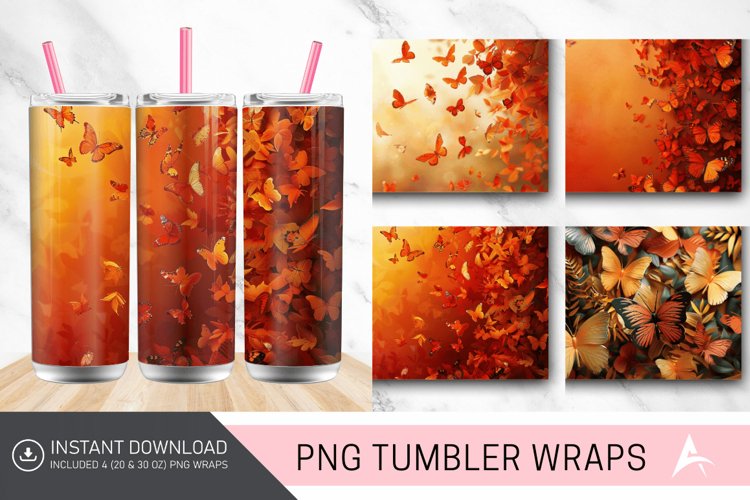 3D Fall Butterflies Tumbler Wrap