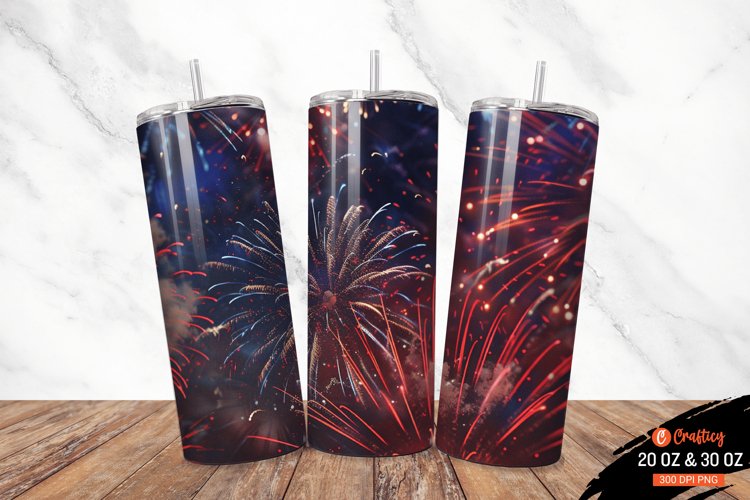 3D Fireworks Patriotic Tumbler Wrap 20/30 oz Tumbler Wrap