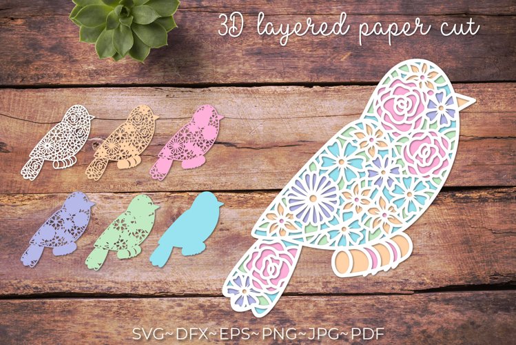 3d floral bird svg| Layered paper cut templates