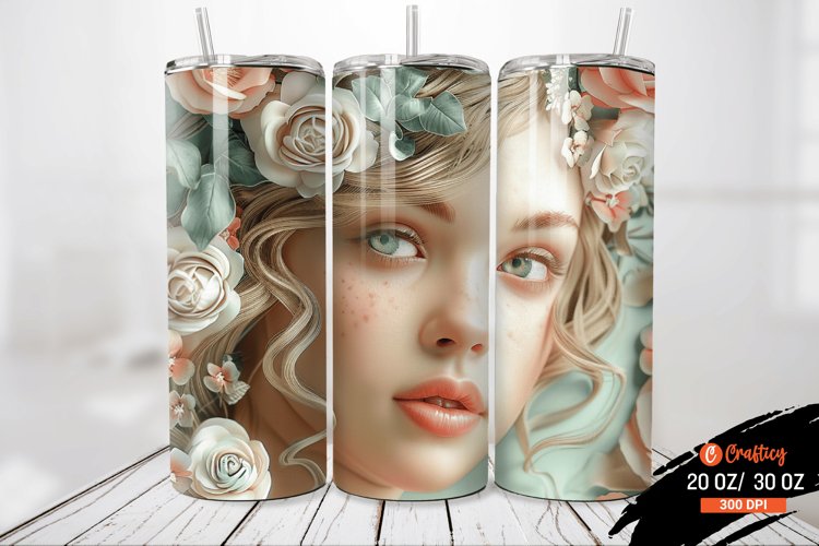 3d Floral Girl Tumbler Wrap
