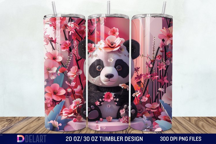 3D Floral Panda Break Tumbler Wrap