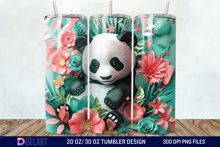 3D Floral Panda Break Tumbler Wrap