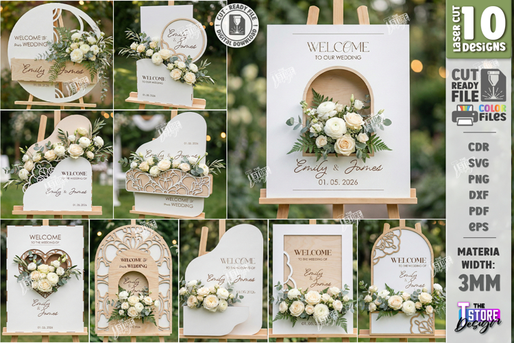 3D Floral Welcome Signs Laser Cut Bundle | Wedding Decor SVG