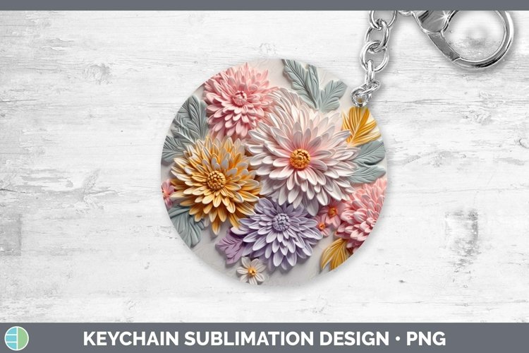 3D Flowers Aster Keychain Sublimation Keyring Designs