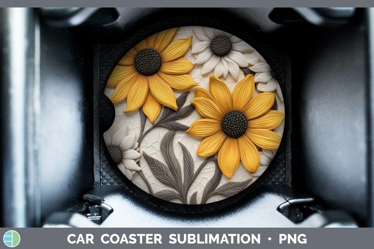 3D Flowers Black-eyed Susan Car Coaster Sublimation Coaster