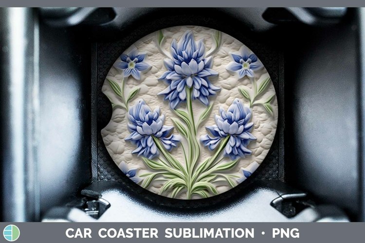 3D Flowers Bluebonnet Car Coaster Sublimation Coaster Design