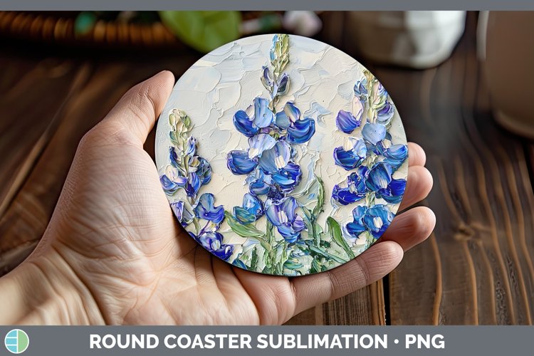 3D Flowers Bluebonnet Round Coaster Sublimation Coaster Desi