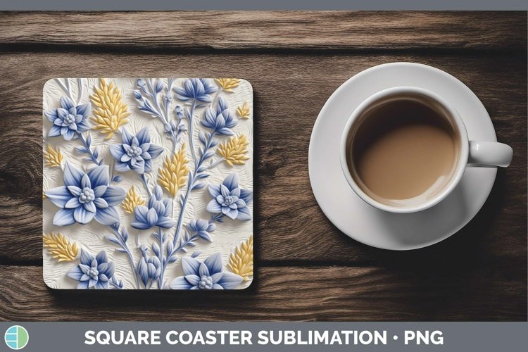 3D Flowers Bluebonnet Square Coaster Sublimation Coaster Des