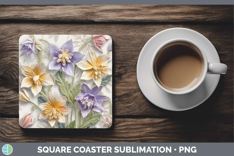 3D Flowers Columbine Square Coaster Sublimation Coaster Desi