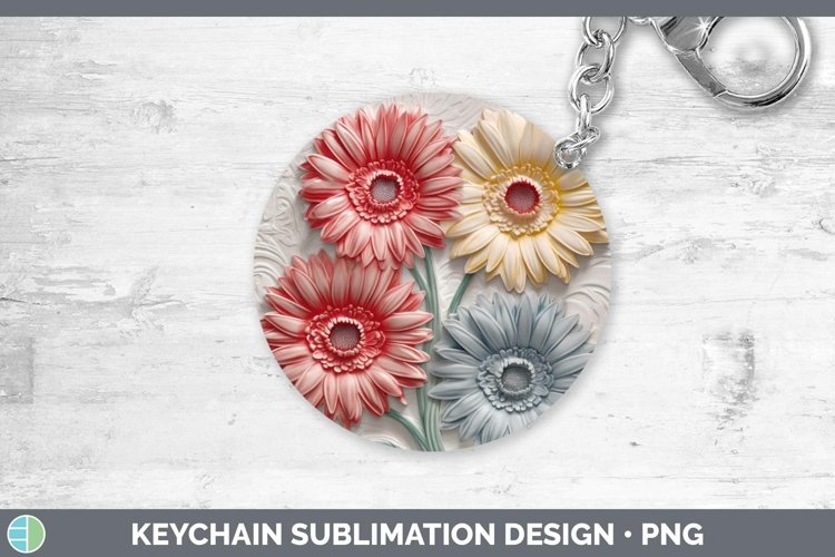 3D Flowers Gerbera Daisy Keychain Sublimation Keyring Design