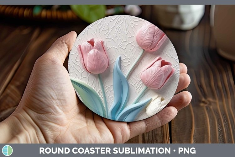 3D Flowers Tulip Round Coaster Sublimation Coaster Designs