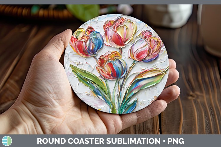 3D Flowers Tulip Round Coaster Sublimation Coaster Designs