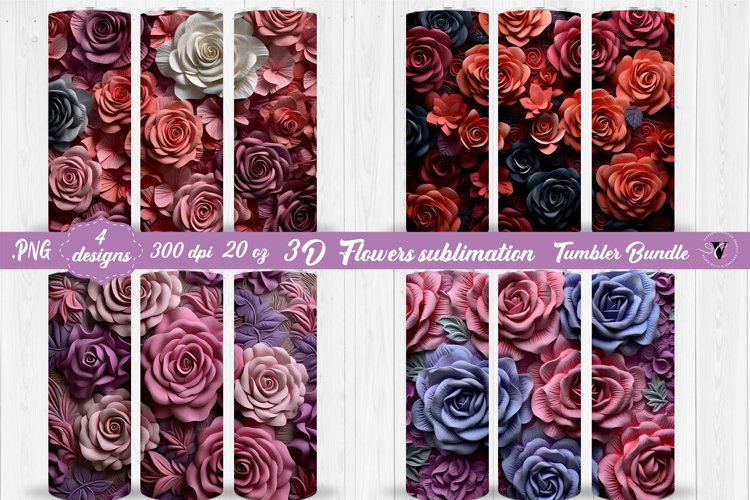 3D Flowers sublimation | 3D rose Tumbler bundle