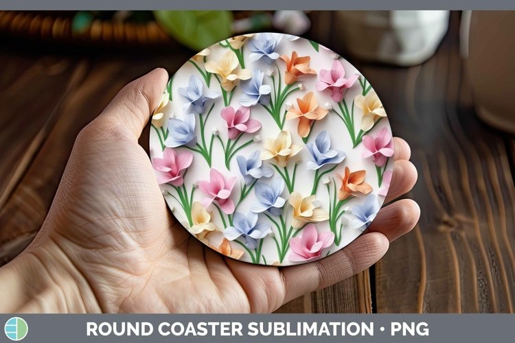 3D Freesia Round Coaster | Sublimation Coaster Designs
