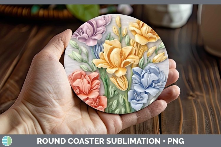 3D Freesia Round Coaster | Sublimation Coaster Designs