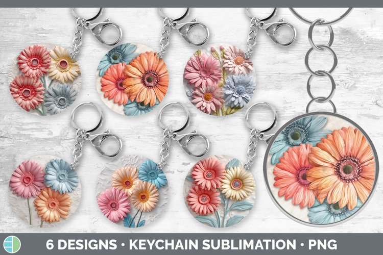 3D Gerbera Daisy Flowers Keychain | Sublimation Keyring Desi