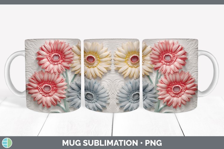3D Gerbera Daisy Flowers Mug Wrap | Sublimation Coffee Cup D
