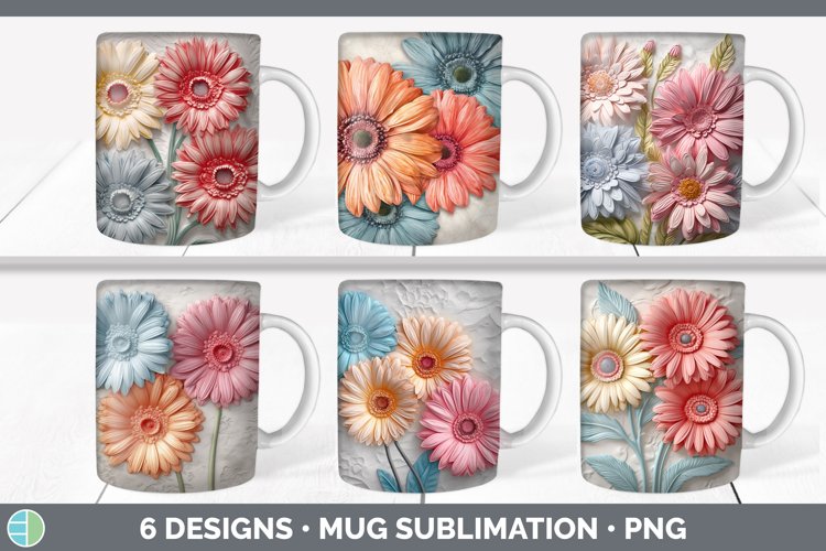 3D Gerbera Daisy Flowers Mug Wrap | Sublimation Coffee Cup D
