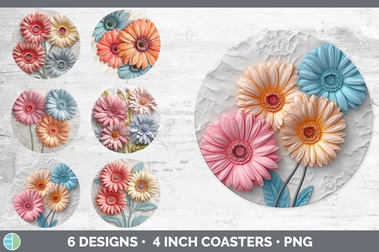 3D Gerbera Daisy Flowers Round Coaster | Sublimation Coaster