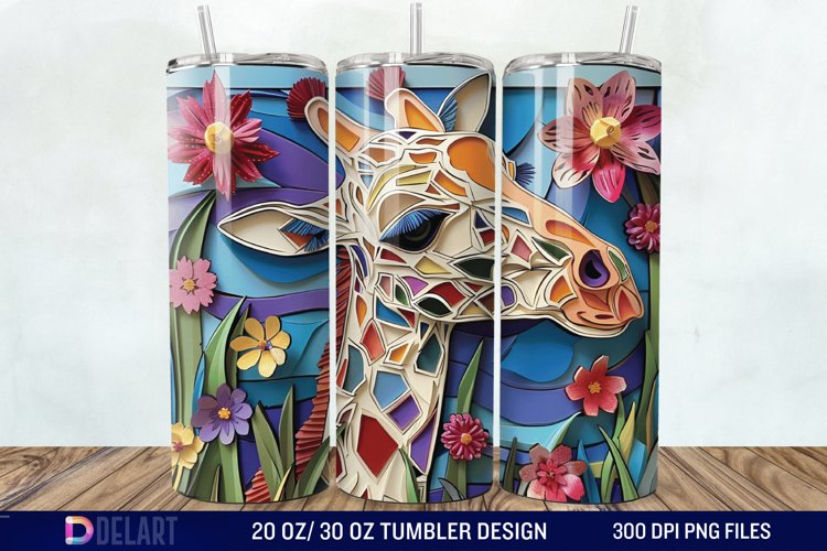 3D Giraffe Papercut Stained Glass Tumbler Wrap