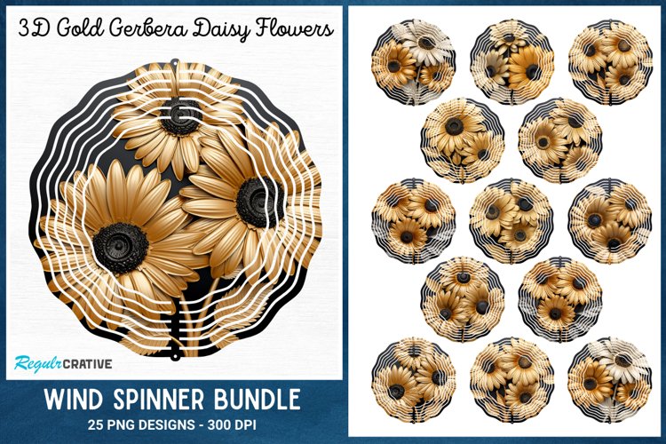 3D Gold Gerbera Daisy Flowers Wind Spinner Bundle