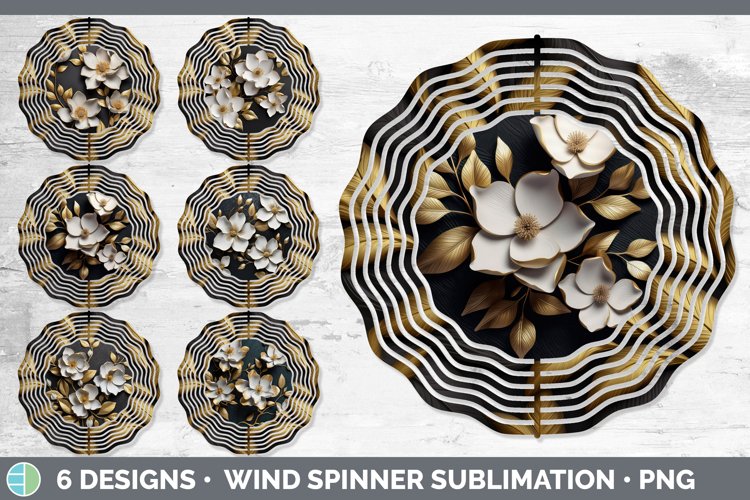 3D Gold Magnolia Flowers Wind Spinner | Sublimation Spinner