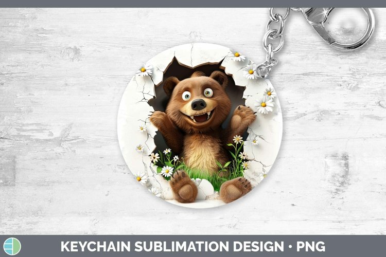 3D Hole in the Wall Bear Keychain Sublimation Keyring Design
