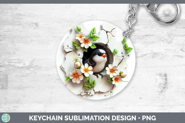 3D Hole in the Wall Chickadee Keychain | Sublimation Keyring
