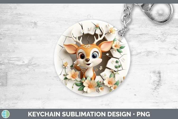 3D Hole in the Wall Deer Keychain Sublimation Keyring Design