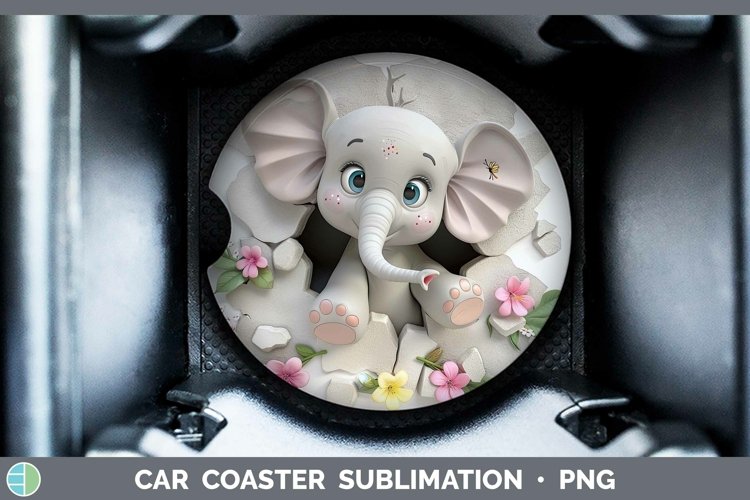3D Hole in the Wall Elephant Car Coaster Sublimation Coaster