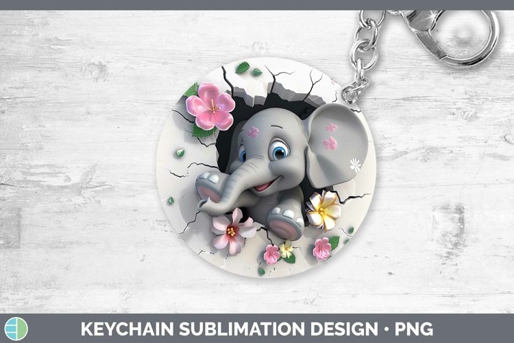 3D Hole in the Wall Elephant Keychain Sublimation Keyring De