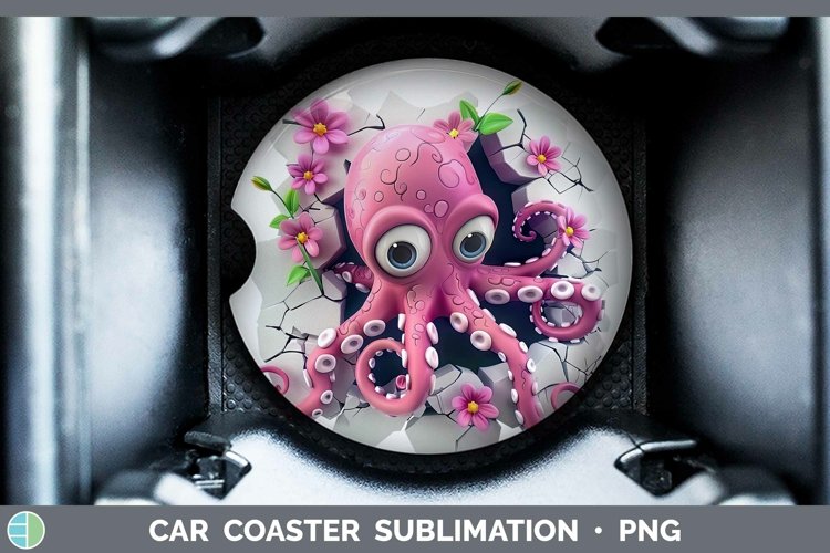 3D Hole in the Wall Octopus Car Coaster Sublimation Coaster