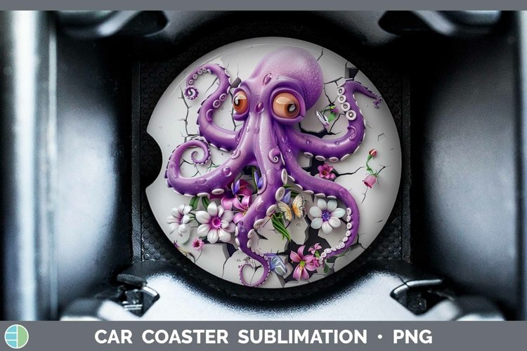 3D Hole in the Wall Octopus Car Coaster Sublimation Coaster