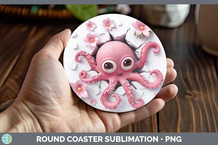 3D Hole in the Wall Octopus Round Coaster Sublimation Coaste
